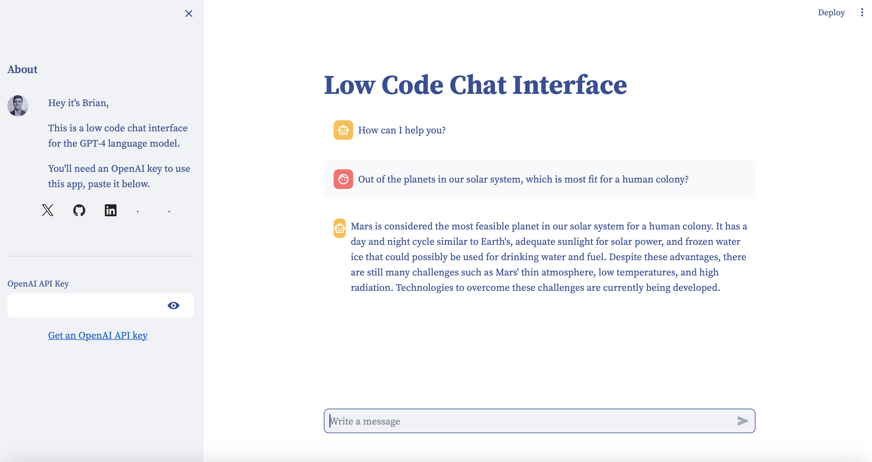 GitHub - BrianLesko/low-code-python-chat: This git repository hosts a user interface for a chat ...