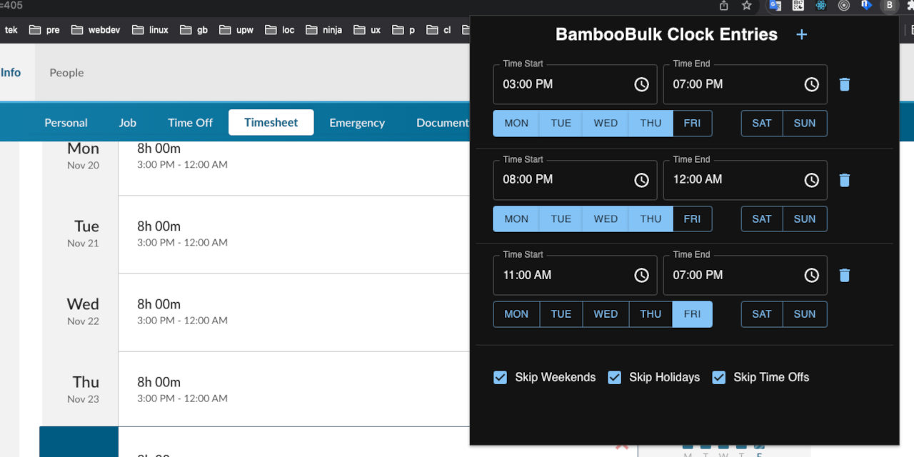 GitHub - sheshenia/bamboobulk: Chrome extension - adds your working hours all at once for all ...