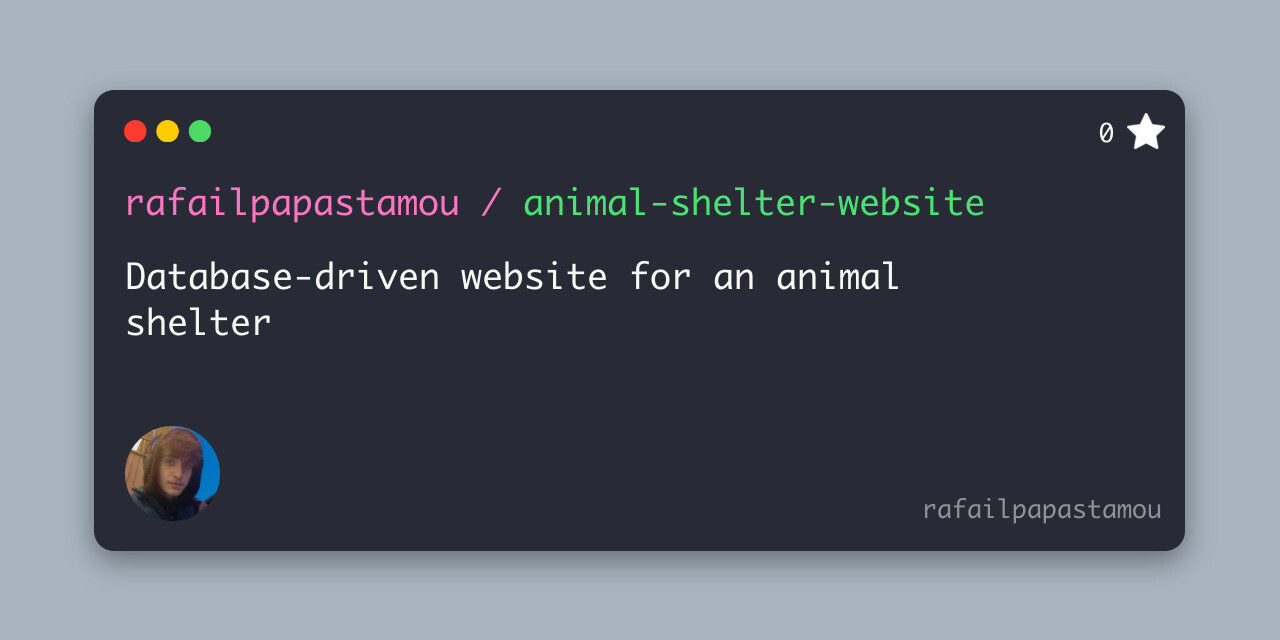 GitHub - rafailpapastamou/animal-shelter-website: Database-driven website for an animal shelter