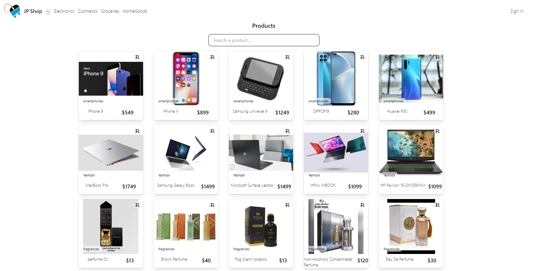 GitHub - JuanPabloDiaz/jpShop: e-Commerce that consumes an API to fetch products. Features ...