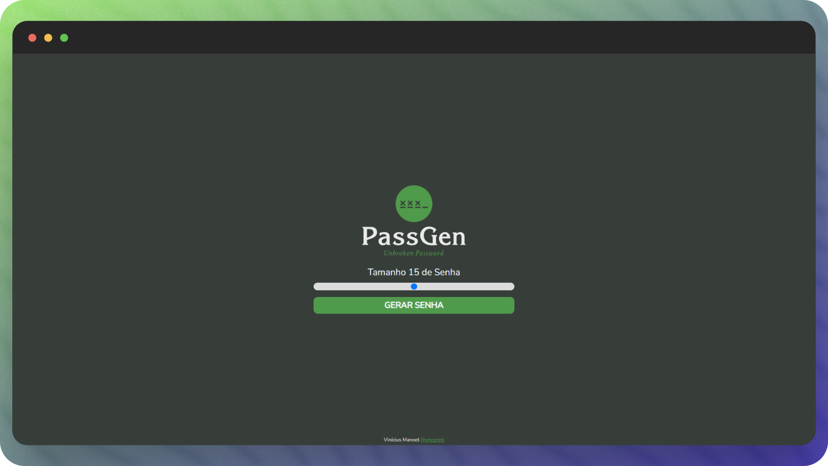 GitHub - vncsmnl/senha: 🔑 Um simples gerador de senhas