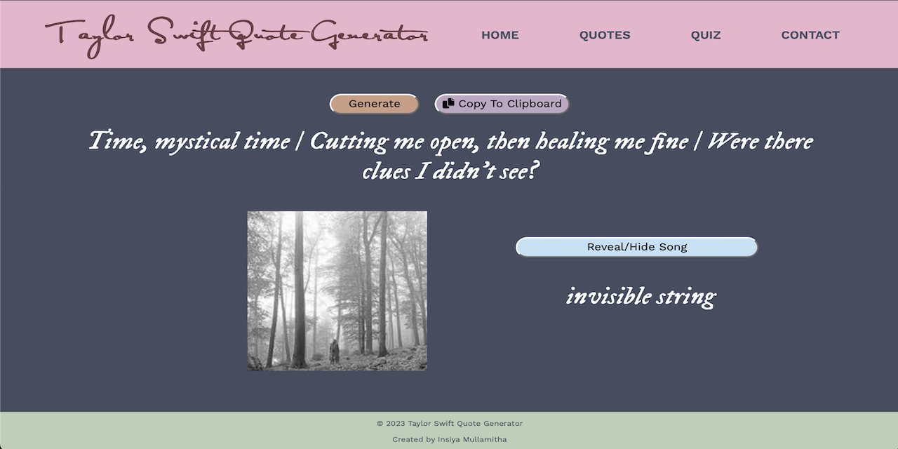 GitHub - insiyamullamitha/TS-Quote-Generator: Generate random Taylor Swift quote