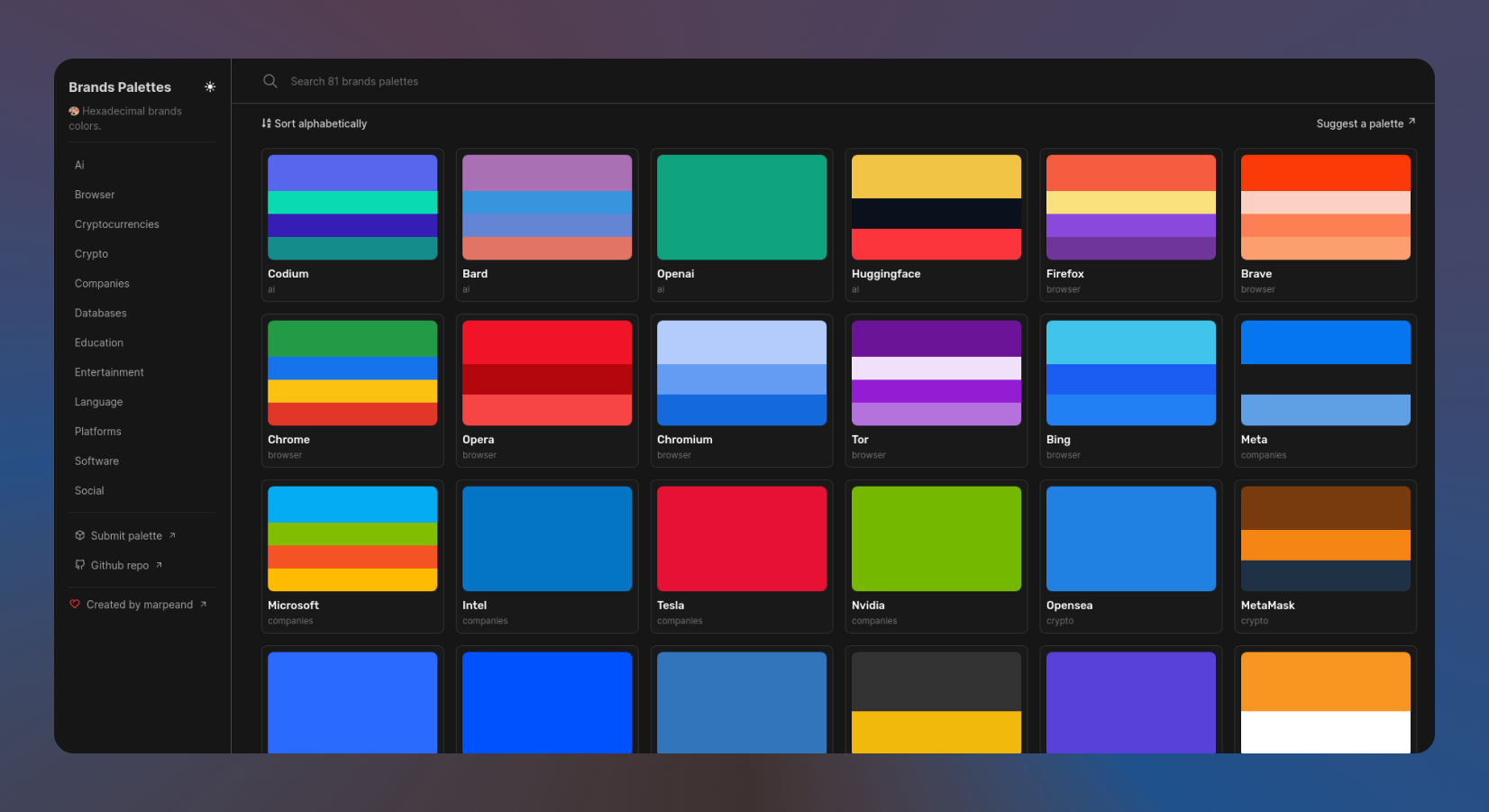 GitHub - marpeand/brands-palettes: :art: List of hexadecimal brands ...