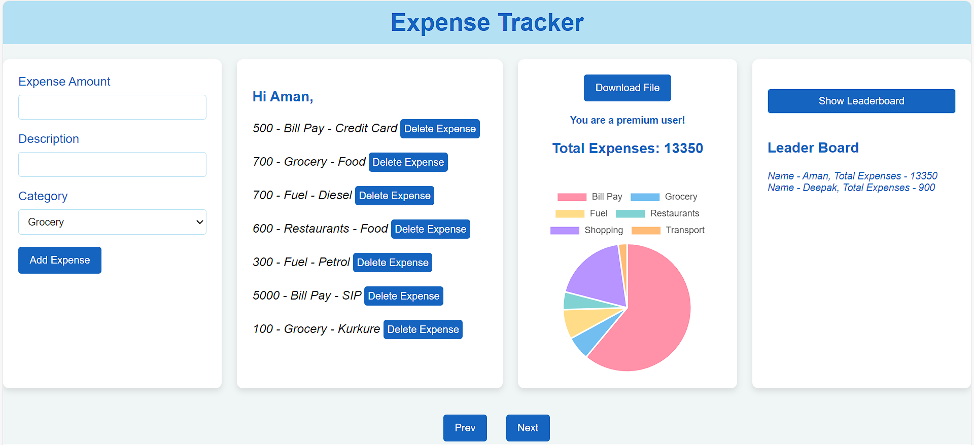 GitHub - aman-s1/Expense-Tracker: A web application to track all expenses of user and gives some ...