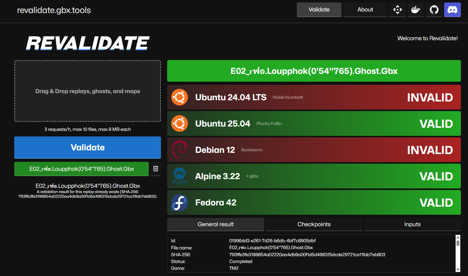 GitHub - BigBang1112/revalidate: Validate Trackmania (2020) and TM2 replays outside the game ...