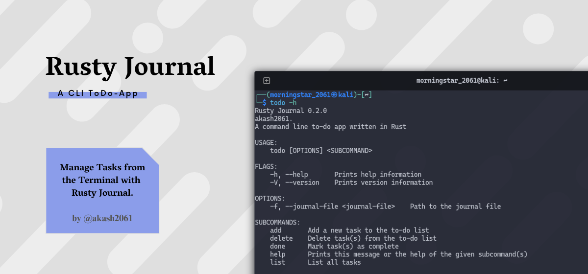 GitHub - akash2061/Rusty-Journal: "Rusty-Journal" - A command line to-do app written in Rust.