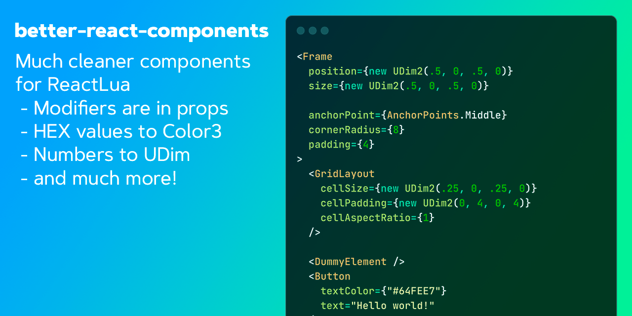 GitHub - idkncc/better-react-components: Better Roblox's ReactLua ... GitHub - idkncc/better-react-components: Better Roblox's ReactLua ...