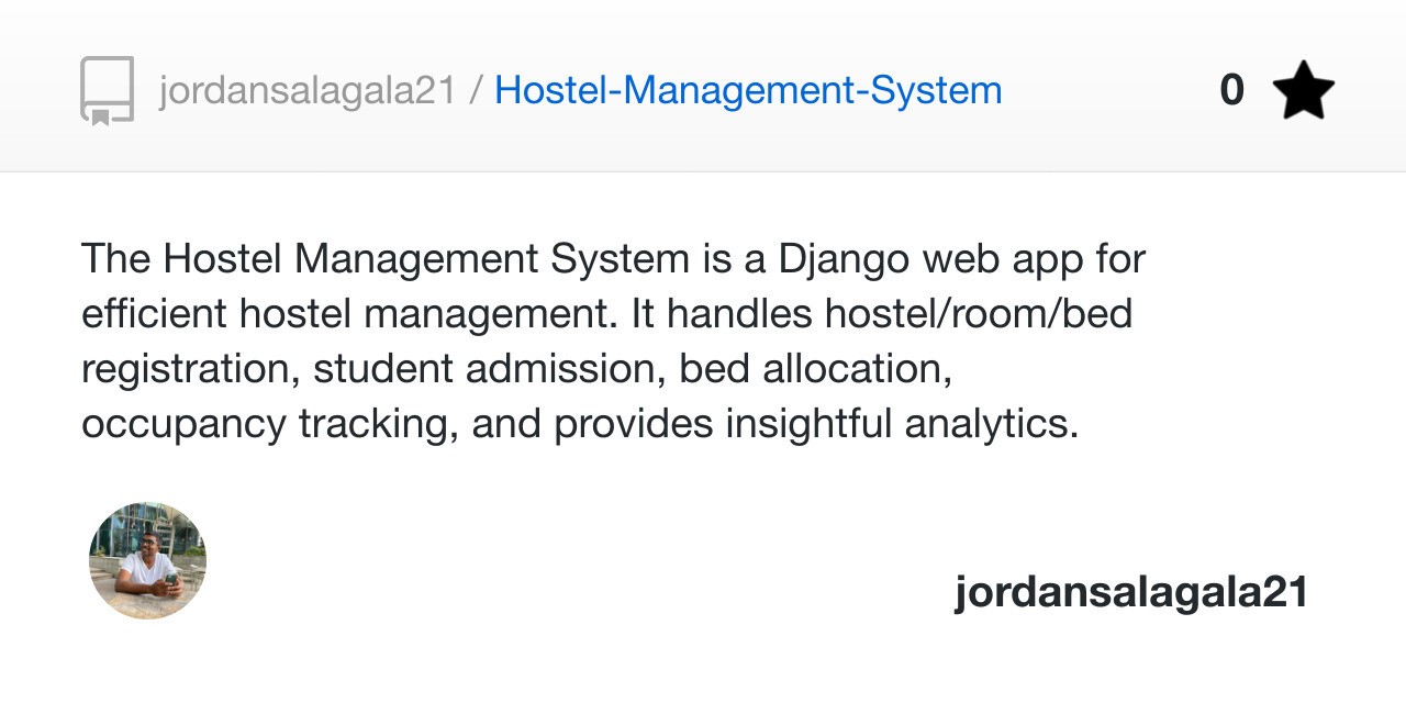 GitHub - jordansalagala21/Hostel-Management-System: The Hostel Management System is a Django web ...