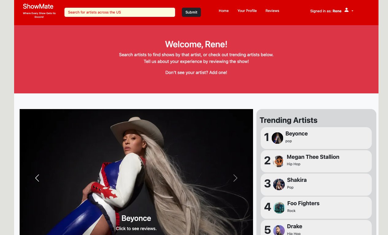 GitHub - racosta323/ShowMate: Discover, review, and connect over live concerts. Built with Flask ...