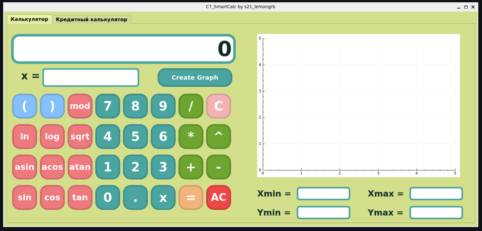 GitHub - Shyrasya/SmartCalc_v1.0: Десктопная версия калькулятора с возможностью подсчета кредита