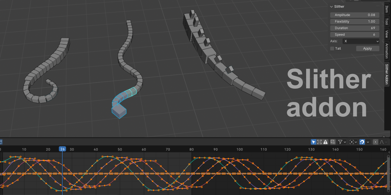 GitHub - AshleyEM/slither-addon: 🐍 Animation addon for Blender that makes an armature slither.