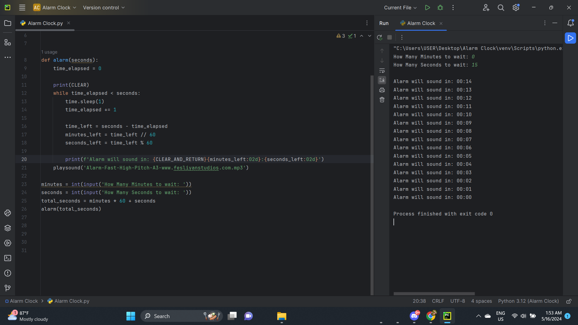 Github Lulyn33 Alarm Clock You Need To Import Playsound Module In Order To Hear The Alarm
