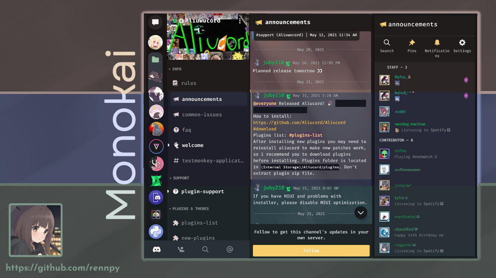 GitHub - rennpy/Aliucord-Monokai: Theme based on the Monokai colorscheme, for Aliucord.