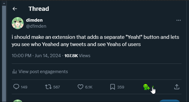 GitHub - dimdenGD/YeahTwitter: Adds Yeah! button to Twitter, essentially a public Like