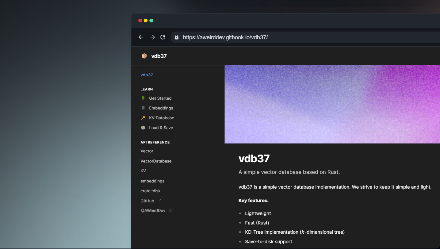 GitHub - AWeirdDev/vdb37: A simple vector database.