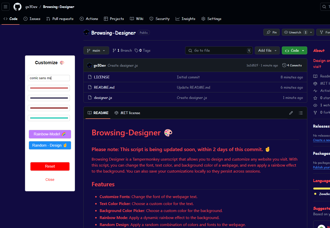 GitHub - gv3Dev/Browsing-Designer: 🎨 Browsing Designer is a Tampermonkey userscript that allows ...