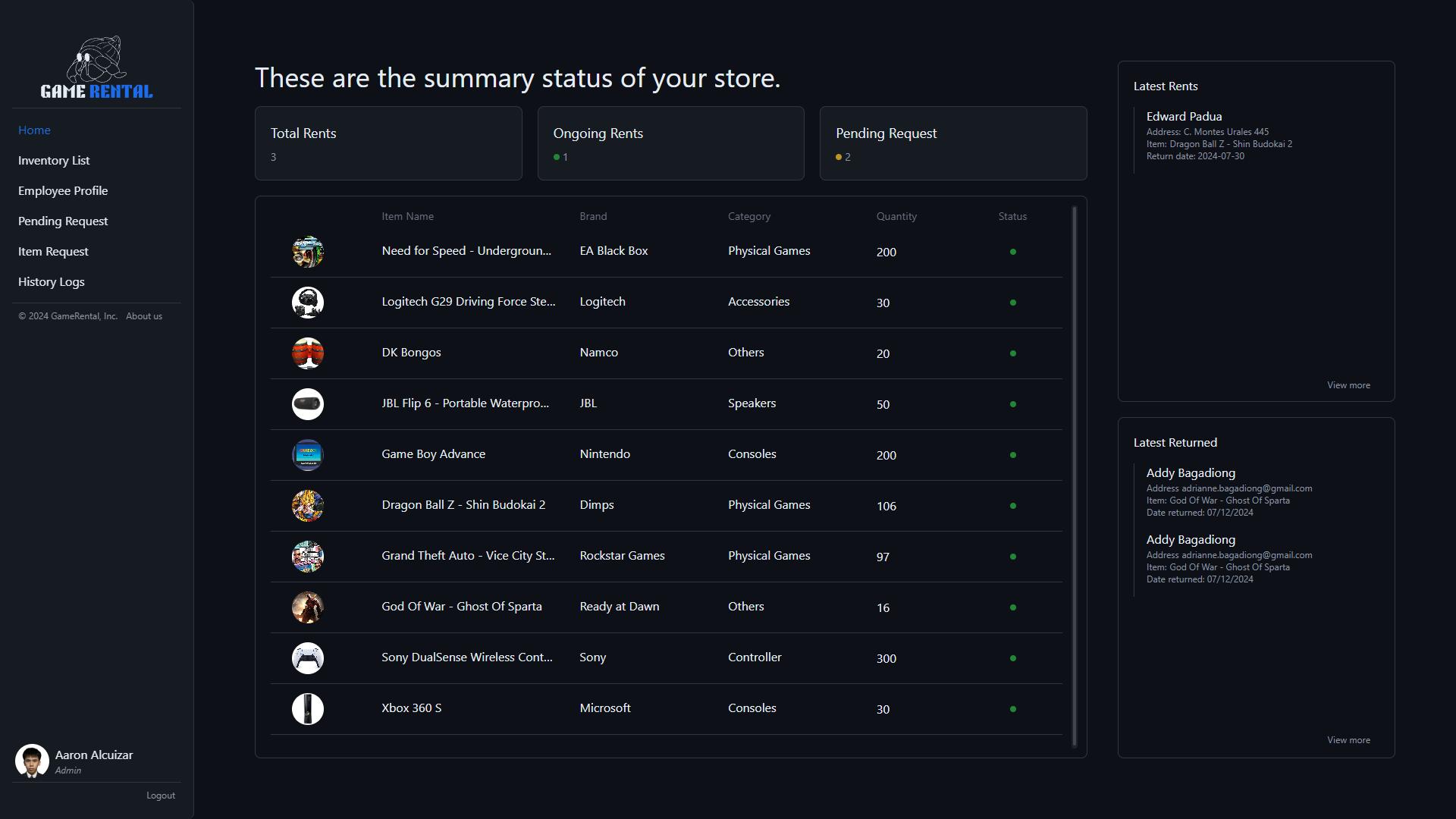 GitHub - aaronpogi2003/GameRental-Inventory-System: My role for this ...