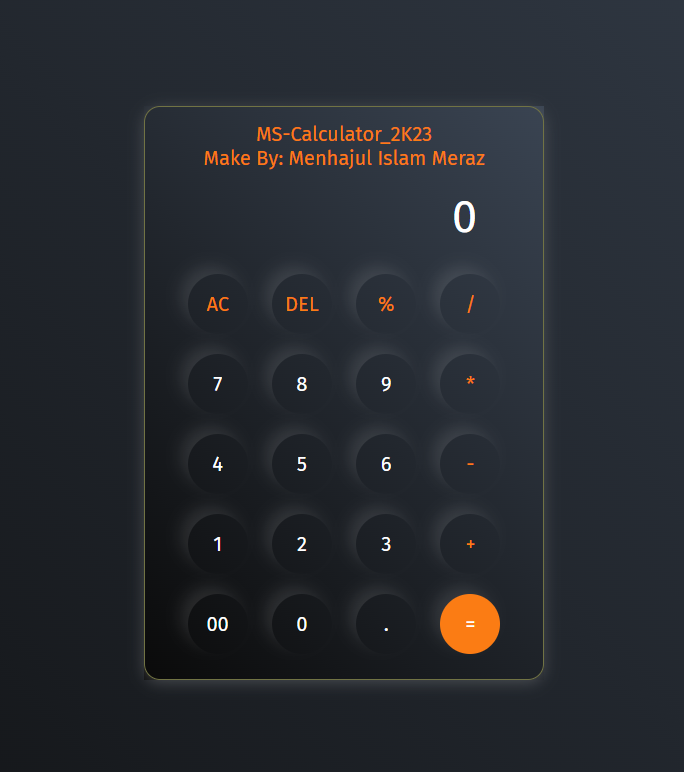 GitHub - menhajul103/calculator: Use htm, css, js.