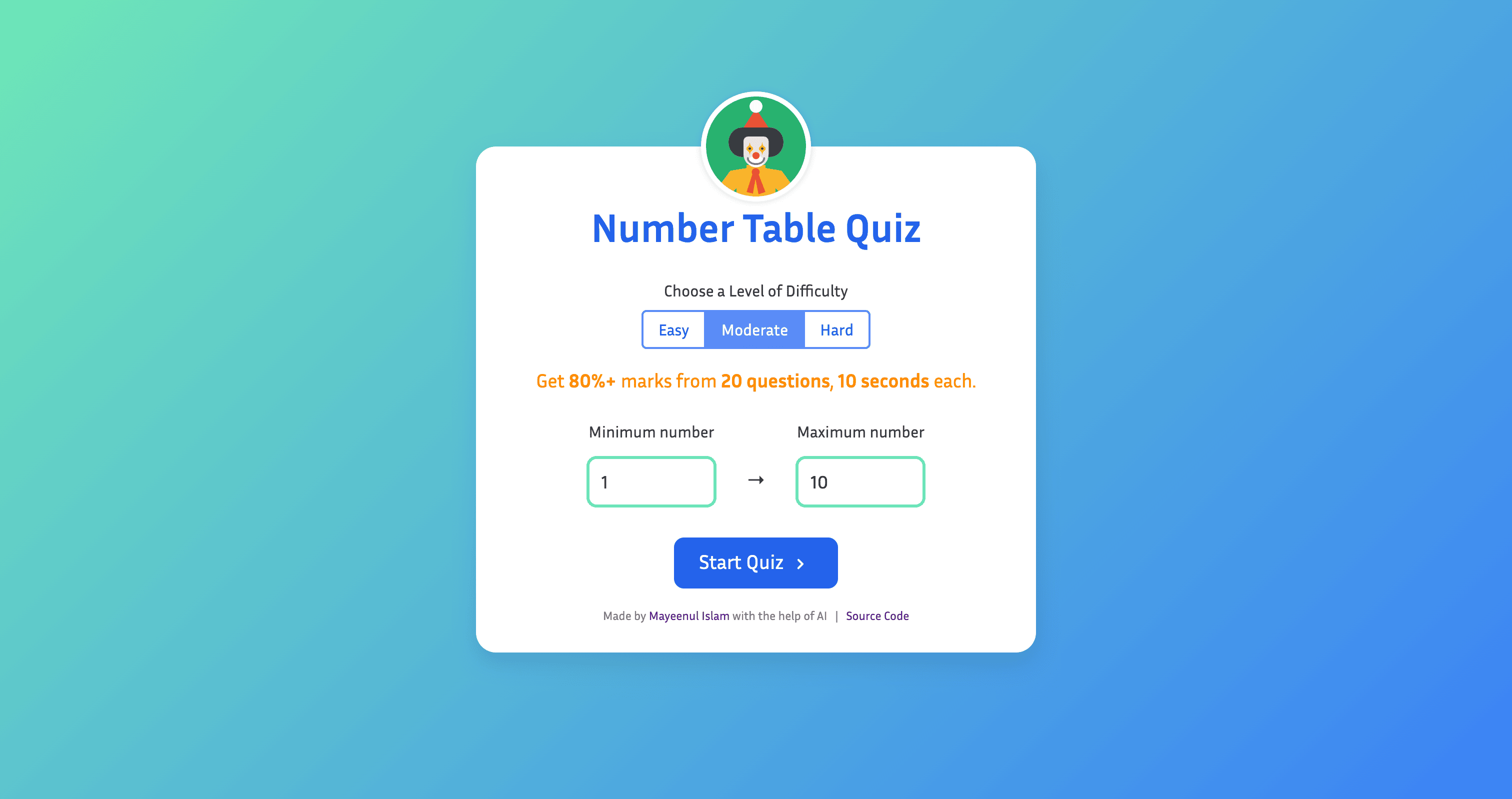 GitHub - mayeenulislam/number-table-quiz: NOT MY OWN CODE. Mostly AI ...