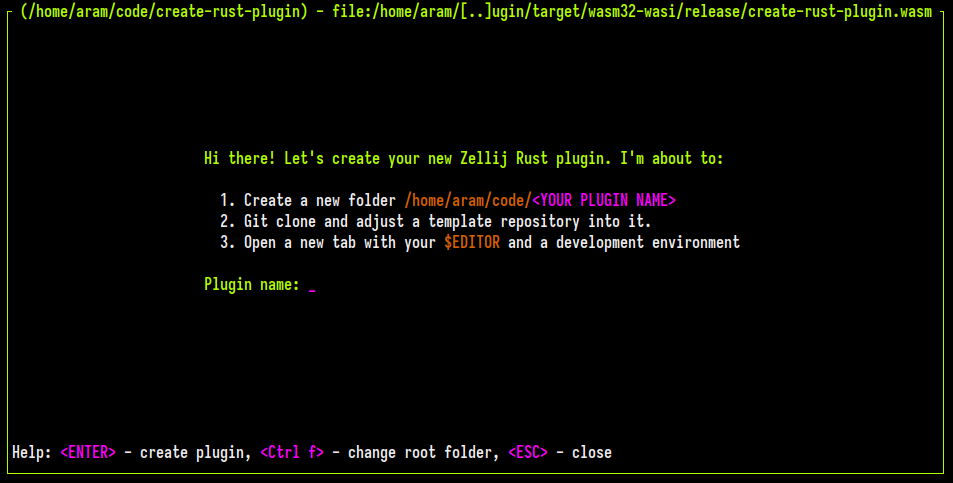 GitHub - zellij-org/create-rust-plugin: From zero to "Hello world!" inside a Zellij plugin with ...