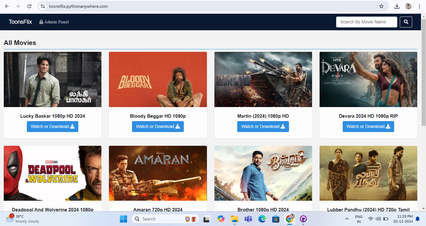 GitHub - Know2all/Toonsflix: Django Web Application For Movie Streaming