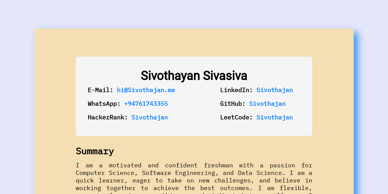 Github Sivothajan Cv Resume React Based Cv Resume Testing Purpose
