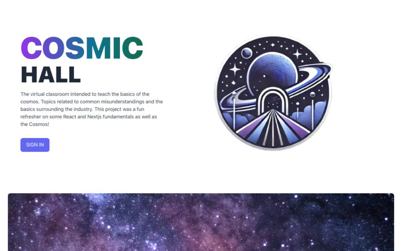 GitHub - Bcantrell1/cosmic-hall: Course platform based around astronomy topics... because whats ...