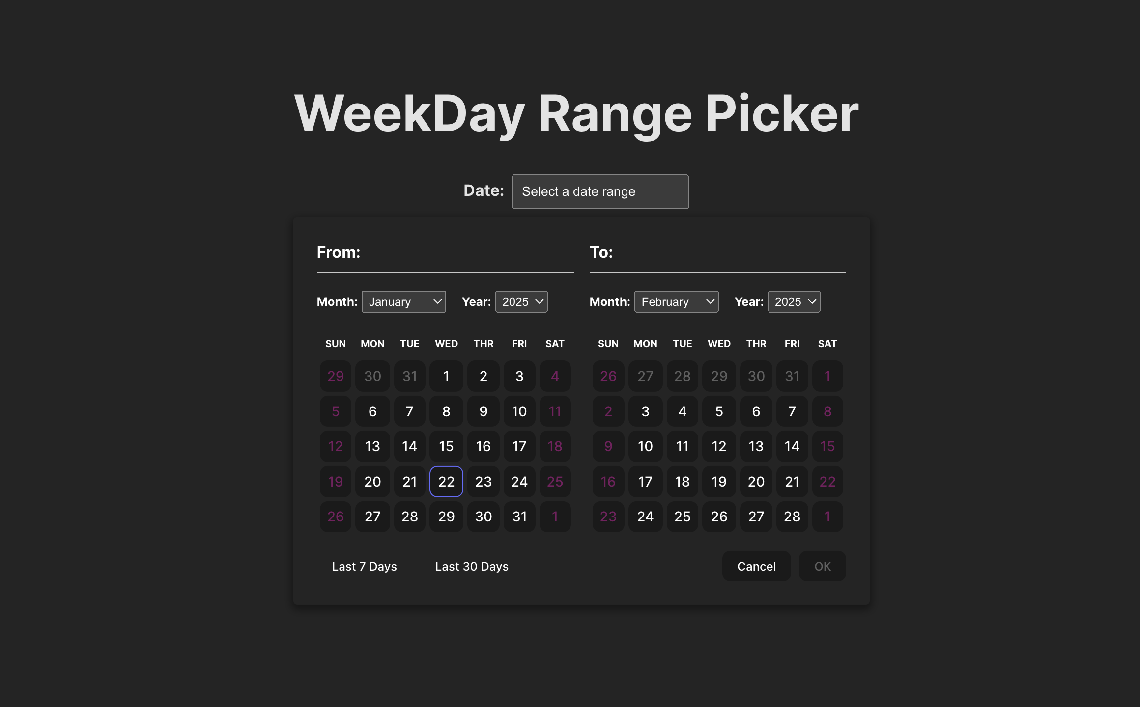 GitHub - dev-sammy/weekday-date-picker: A simple date range picker that ...