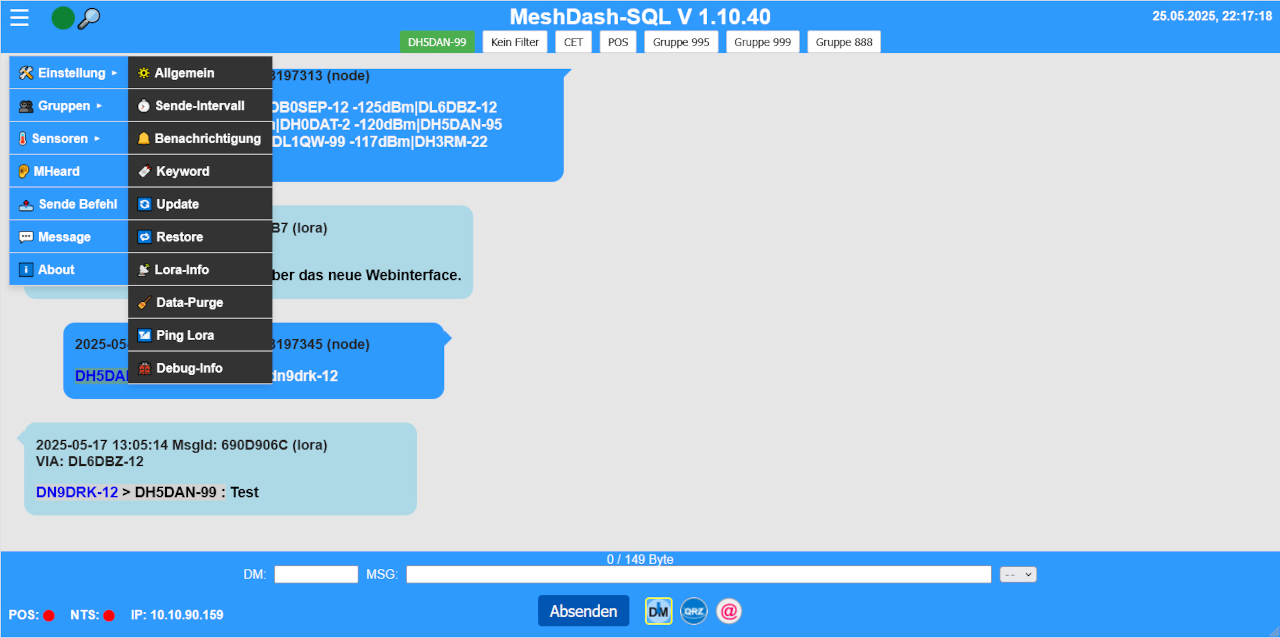 GitHub - dh5dan/meshdash: Dashboard für MeshCom. MeshDash-SQL web-based Meshcom Client.