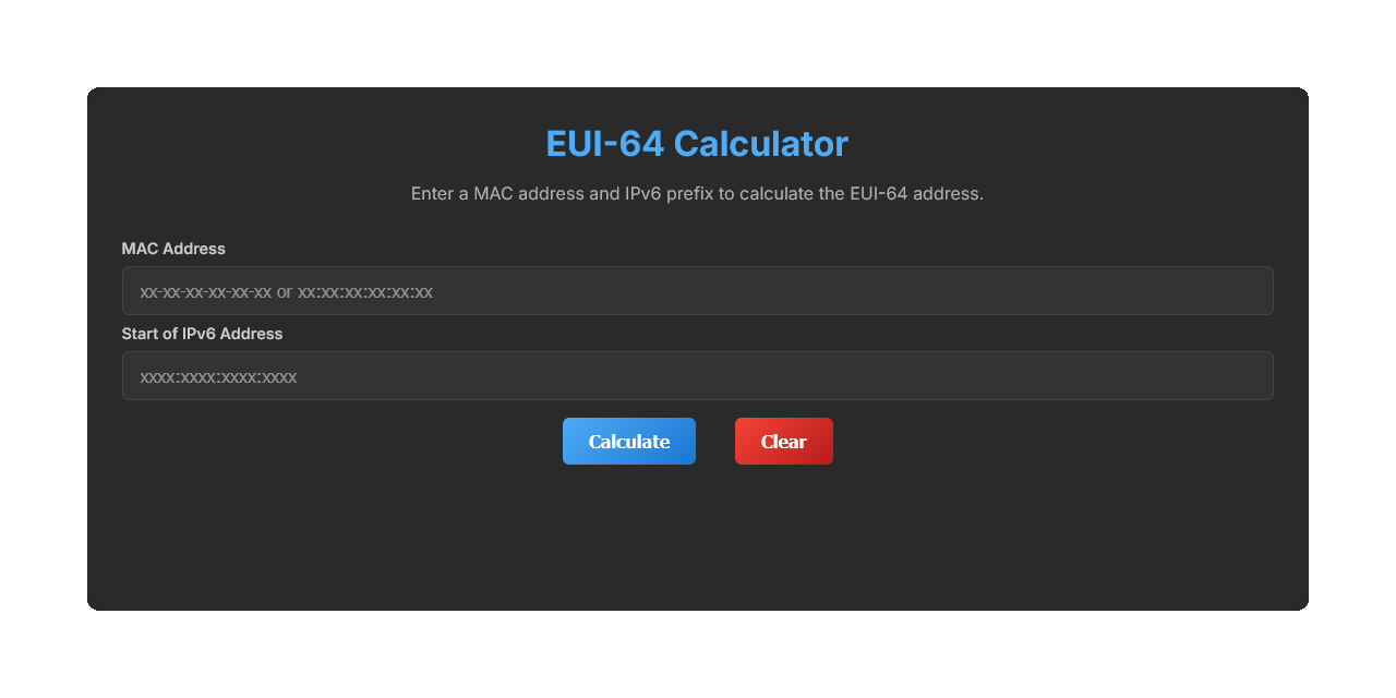GitHub - nicholas-fedor/eui64-calculator: A EUI-64 address calculator implemented in Go, HTMX ...