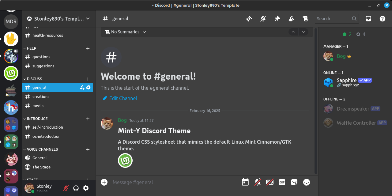 GitHub - Stonley890/Mint-Y-Discord-Theme: A Discord CSS stylesheet that mimics the default Linux ...