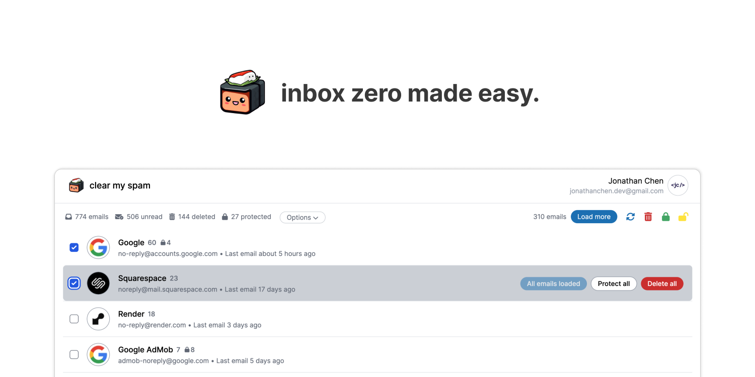 GitHub - jonathanchen7/clearmyspam: Inbox zero made easy.