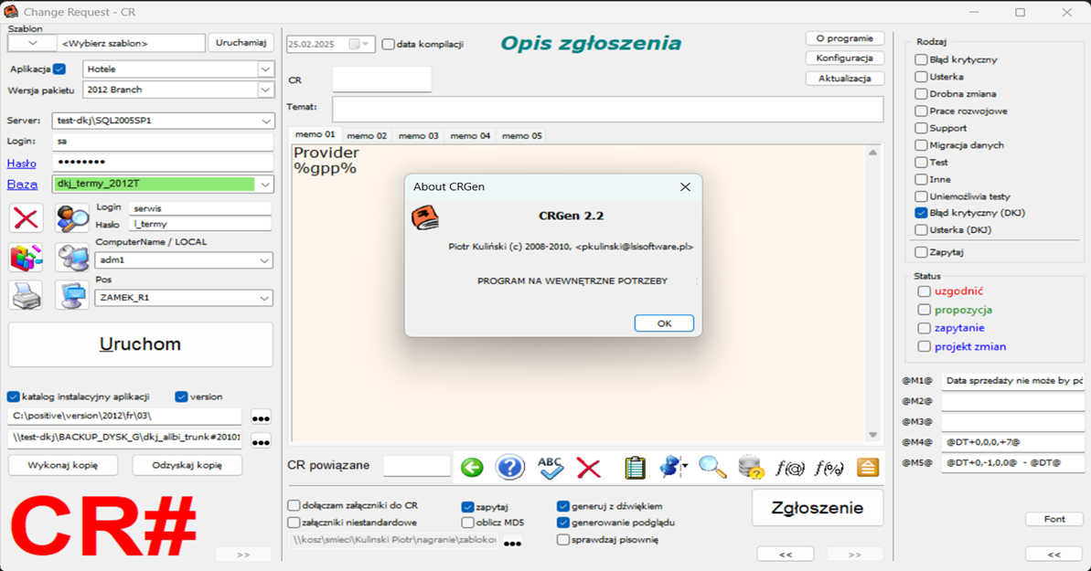 GitHub - piotrkulinski/ChangeRequest: Generowanie treści do systeu zgłoszeń