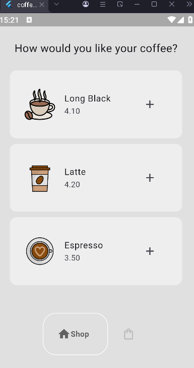 GitHub - cansuguzel/coffee_shop_UI: A simple coffee ordering app UI built with Flutter.