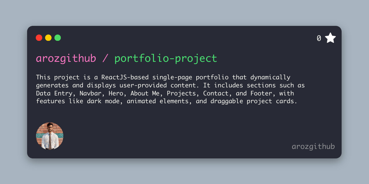 Github Arozgithubportfolio Project This Project Is A Reactjs Based