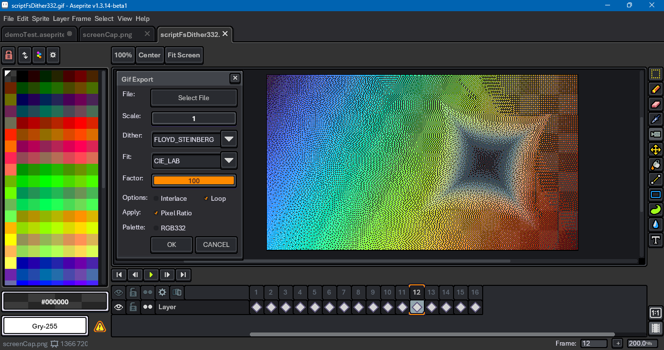 GitHub - behreajj/AseGifTool: Dithers Aseprite gif exports to mitigate issues.