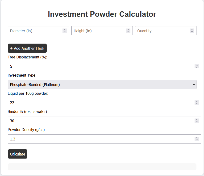 GitHub - Triumphmotorcycle/Investment-powder-calc: Investment powder calc