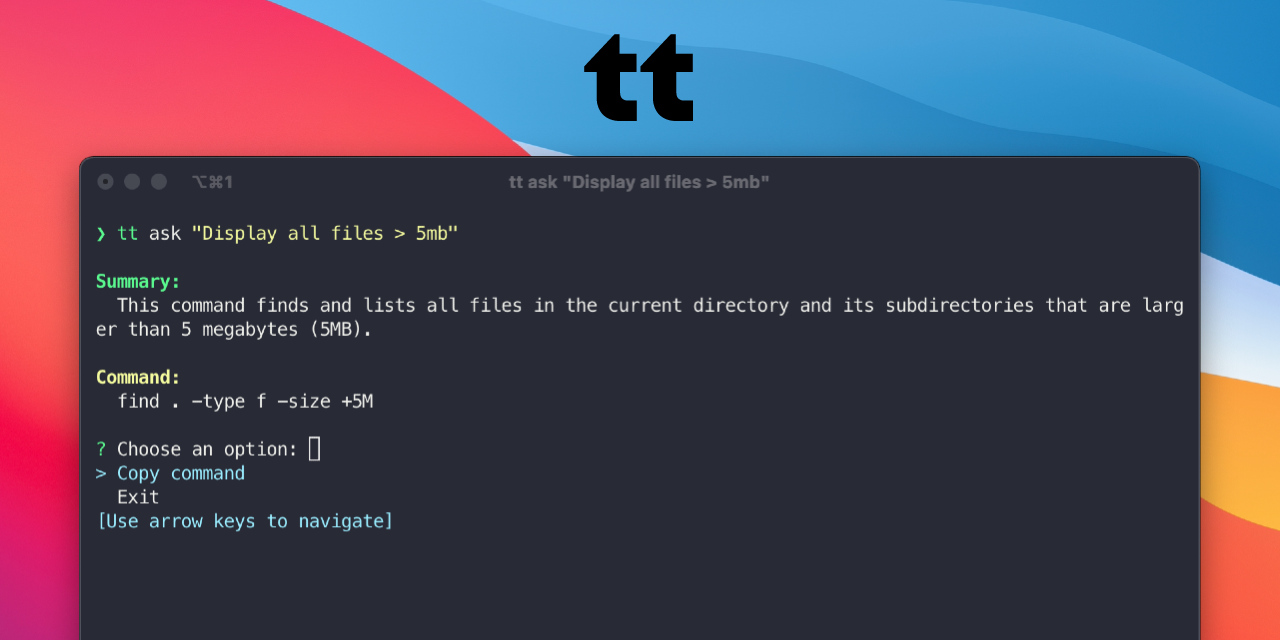 GitHub - dunward/tt: Terminal assistant that suggests and runs shell commands using AI