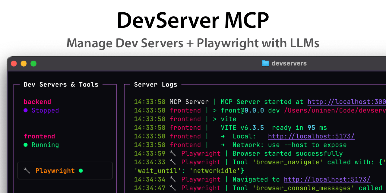 GitHub - Uninen/devserver-mcp: MCP server and a unified TUI for managing dev servers + Playwright
