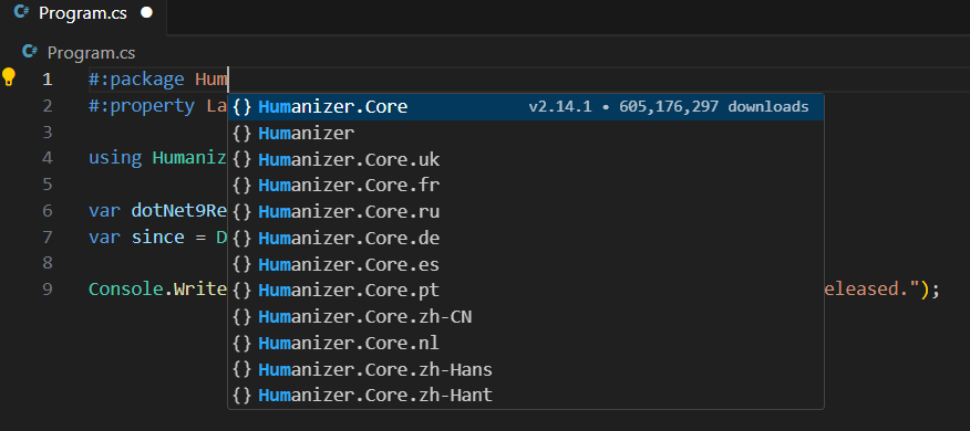 GitHub - TarasKovalenko/csharp-package-autocomplete: Provides autocomplete for #:package ...