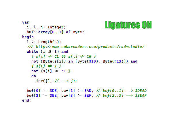 GitHub - Aynyuh/RADStudioWithLigatures: Make RAD Studio editor display ...